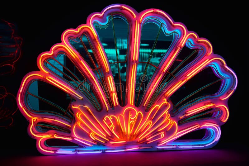 Sea shell with neon effect stock illustration. Illustration of summer ...