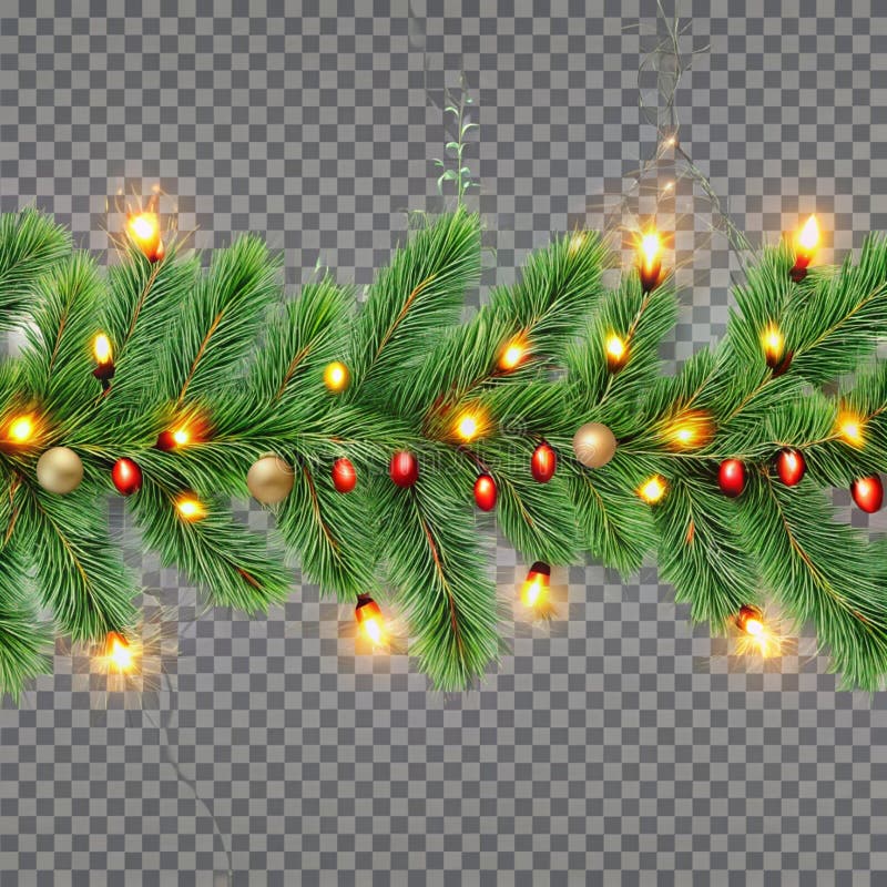 Decorative Seamless Christmas Border with Conifer Branches and Lights ...