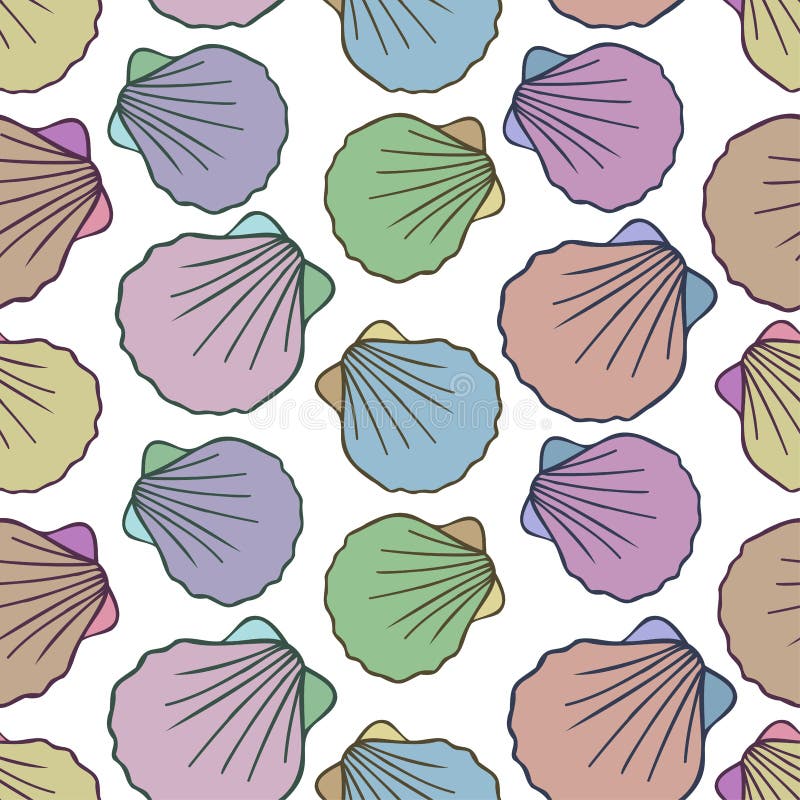 Decorative Seamless Elegant Pattern Design of Seashells in Pastel ...