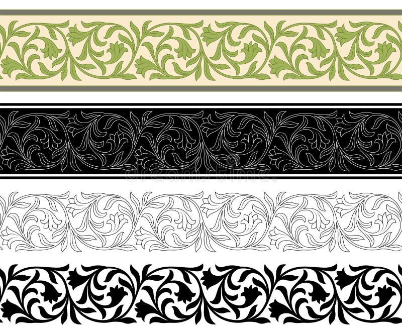 Decorative Seamless Floral Borders, Classic Art. Stock Illustration ...