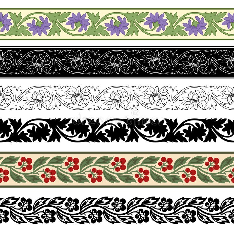 Decorative Seamless Floral Borders, Classic Art. Stock Illustration ...