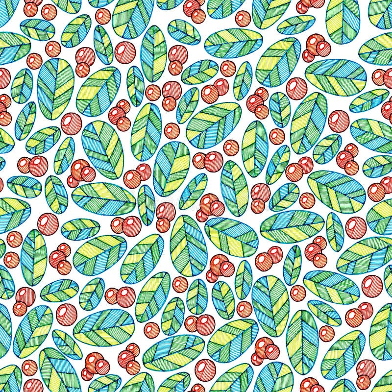 Decorative Seamless Lingonberry Pattern. the Illustration is Hand-drawn ...