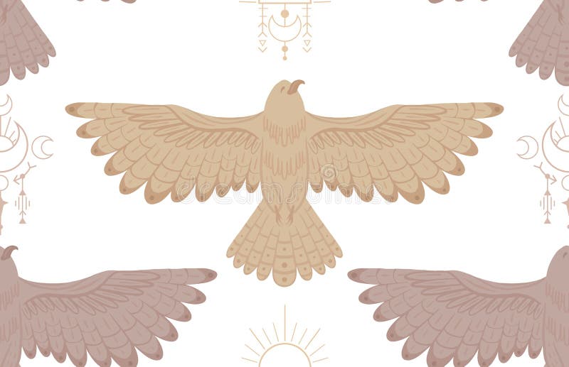 Decorative Seamless Pattern with Flying Birds and Sacral Symbols ...