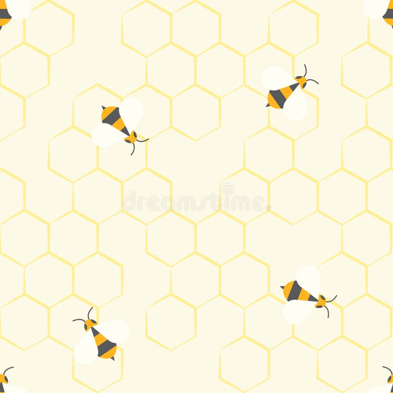 Decorative Seamless Pattern with Honeycombs and Bee. Stock Vector ...