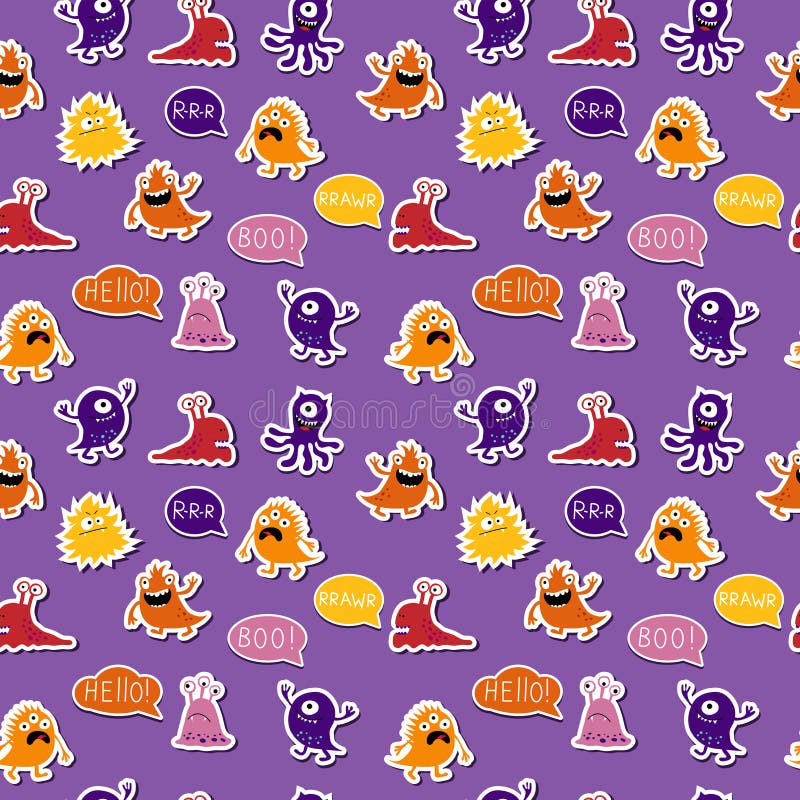Decorative Seamless Pattern with Monsters Stock Vector - Illustration ...