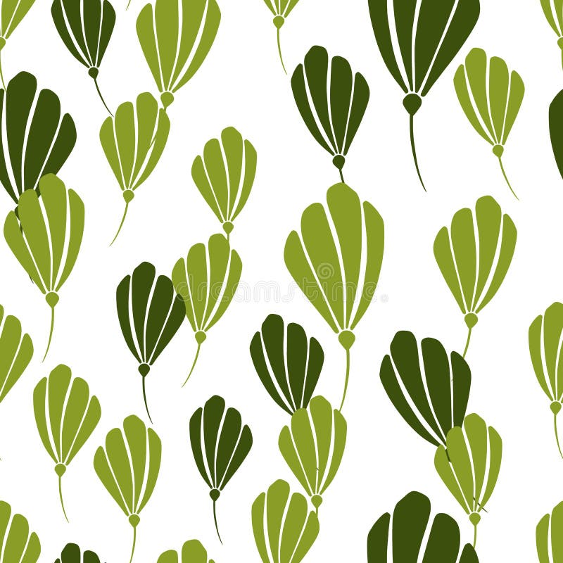 Decorative Seamless Pattern with Random Green Flower Silhouettes Print ...