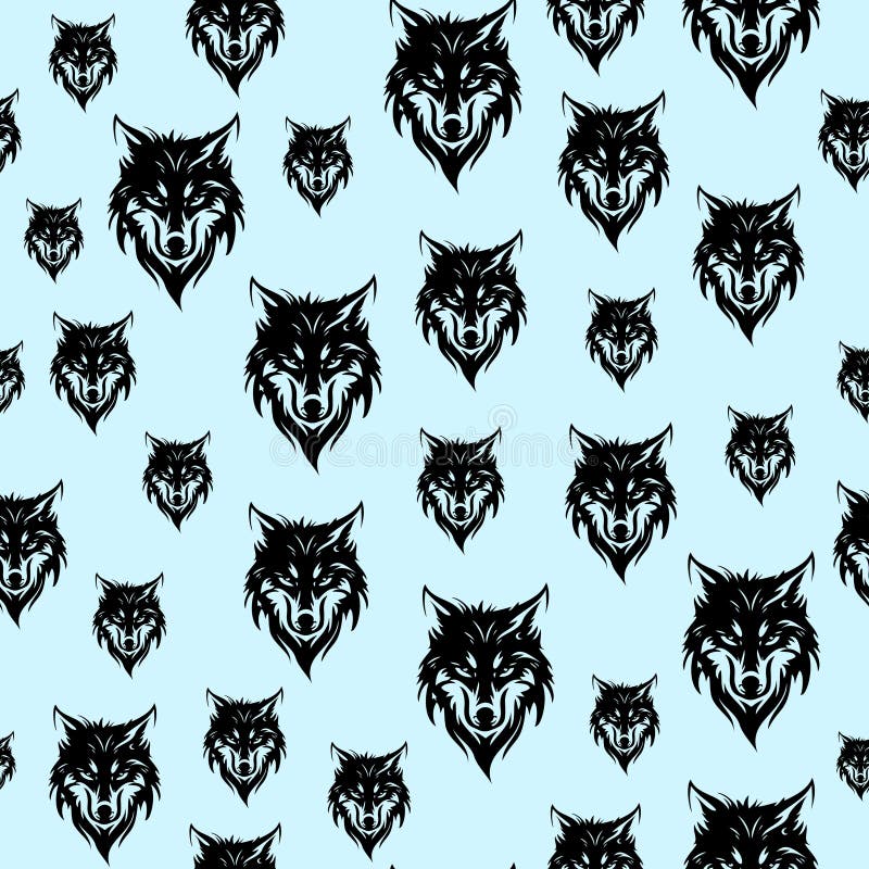 Wolves Seamless Pattern Background on Blue Stock Vector - Illustration ...