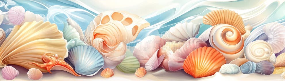 Colorful Seashell Banner Showcasing a Variety of Shells and Marine ...