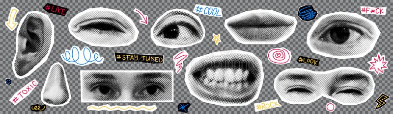 Decorative Set of Collage Elements Stock Vector - Illustration of ...