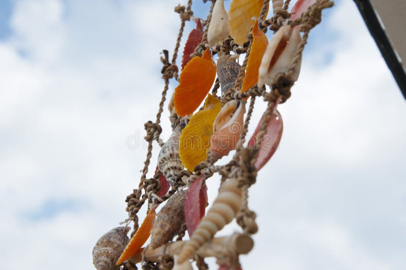 Decorative Shell Net. Shell Net Hanging Sky Background Stock Photo ...