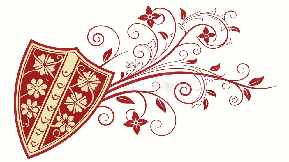 Decorative Shield with Floral Elements Illustration, Vector Design ...