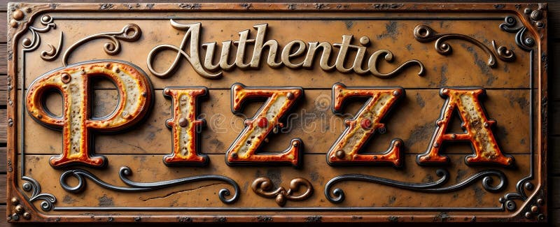 Decorative Sign Featuring Authentic Pizza Text with Rustic Design Stock ...