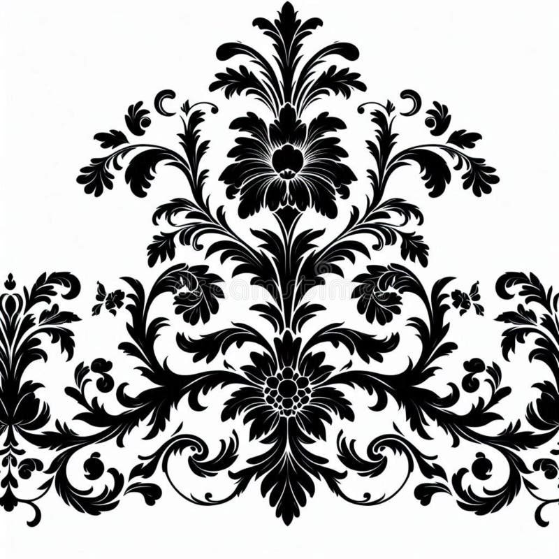 Aesthetic Decorative Silhouette Illustration with Horizontal Borders in ...