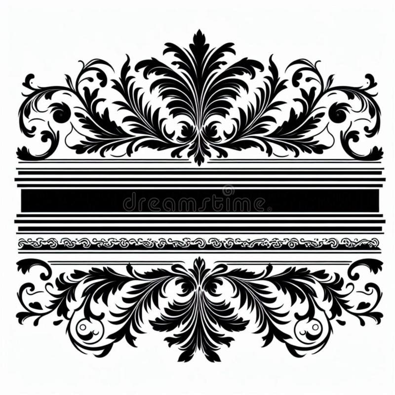 Aesthetic Decorative Silhouette Illustration with Horizontal Borders in ...