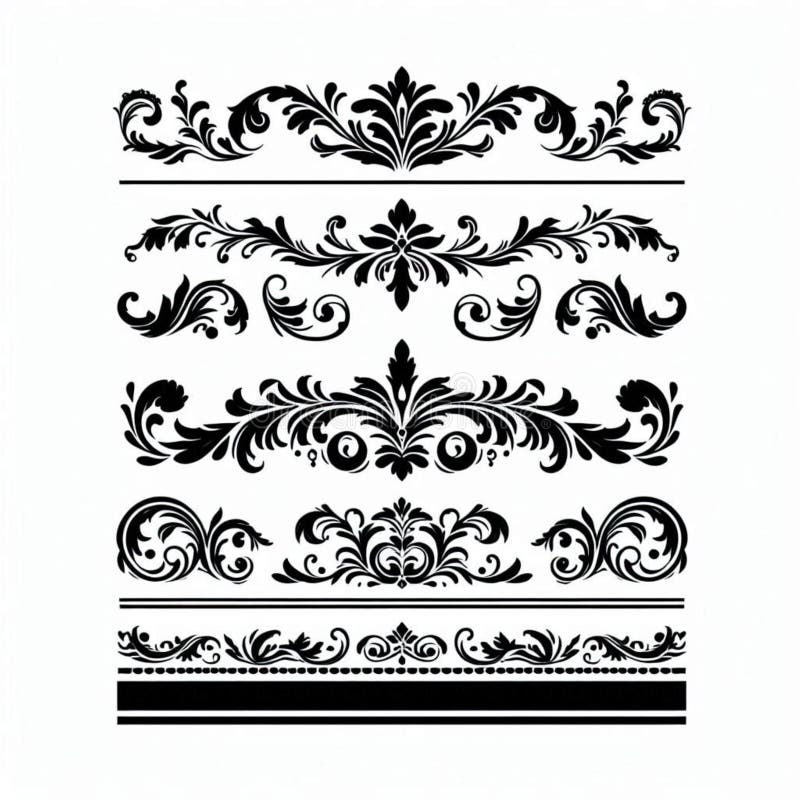 Aesthetic Decorative Silhouette Illustration with Horizontal Borders in ...