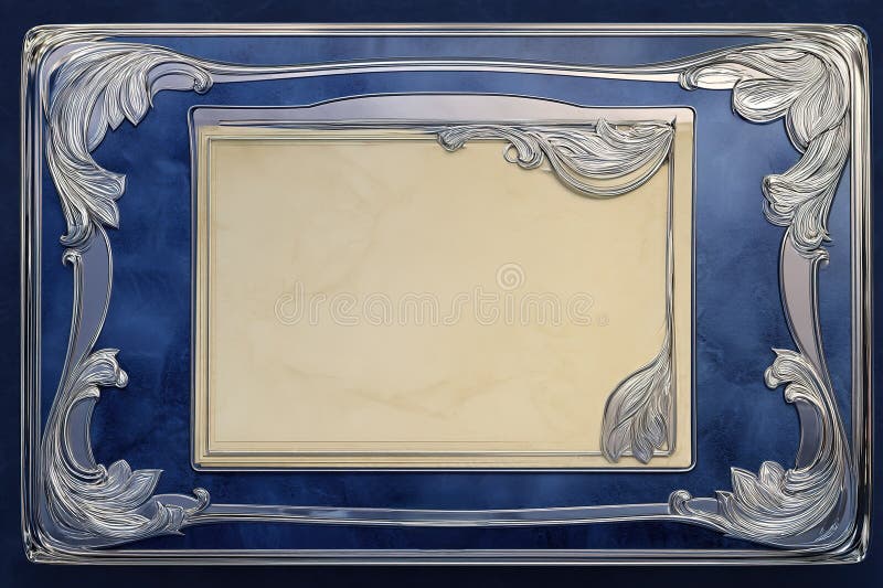 Decorative Silver Frame with Intricate Floral Design on Deep Blue ...