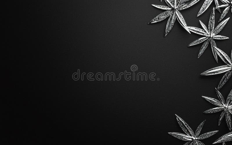 Decorative Silver Leaves Arranged Artistically on a Black Background ...