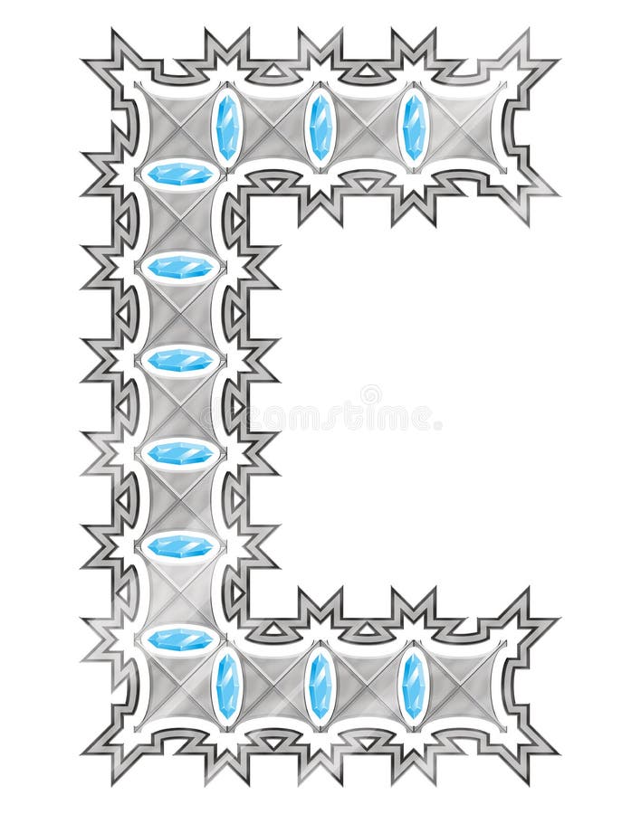 Decorative Silver Letter with Blue Gems Isolated on White Background ...