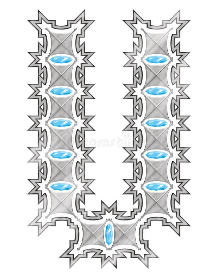 Decorative Silver Letter with Blue Gems Isolated on White Background ...