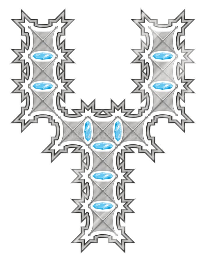 Decorative Silver Letter with Blue Gems Isolated on White Background ...