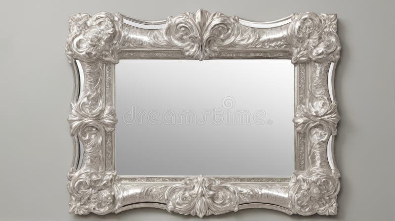 Decorative Silver Ornate Mirror with Intricate Frame Stock Illustration ...