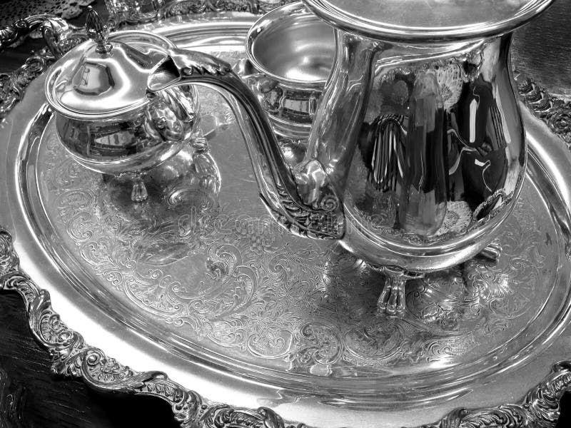 Decorative Silver Service Tray Stock Photo - Image of dining, open ...
