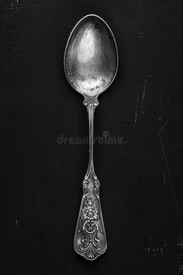 A Decorative Silver Spoon Featuring a Floral Pattern Stock Photo ...