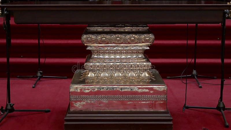 Decorative Silver Table Base with Red Steps and Floor Stock Video ...