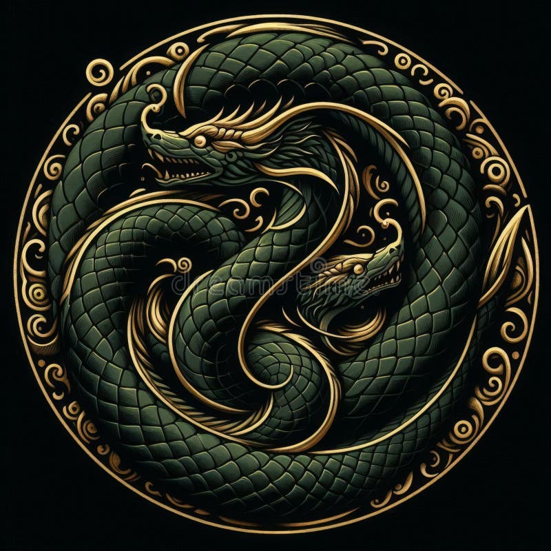 Decorative Snake Design in Circular Frame Stock Illustration ...