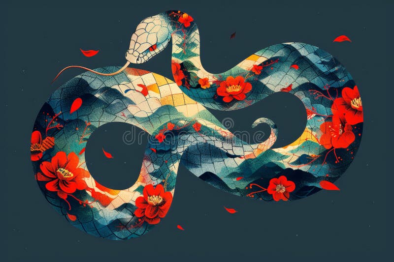 A Decorative Snake with Intricate Floral Patterns and Bold Colors ...