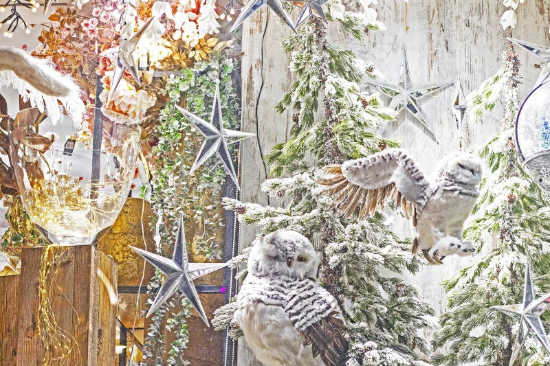 Decorative Snow Owls in the New Year Stock Photo - Image of lights ...