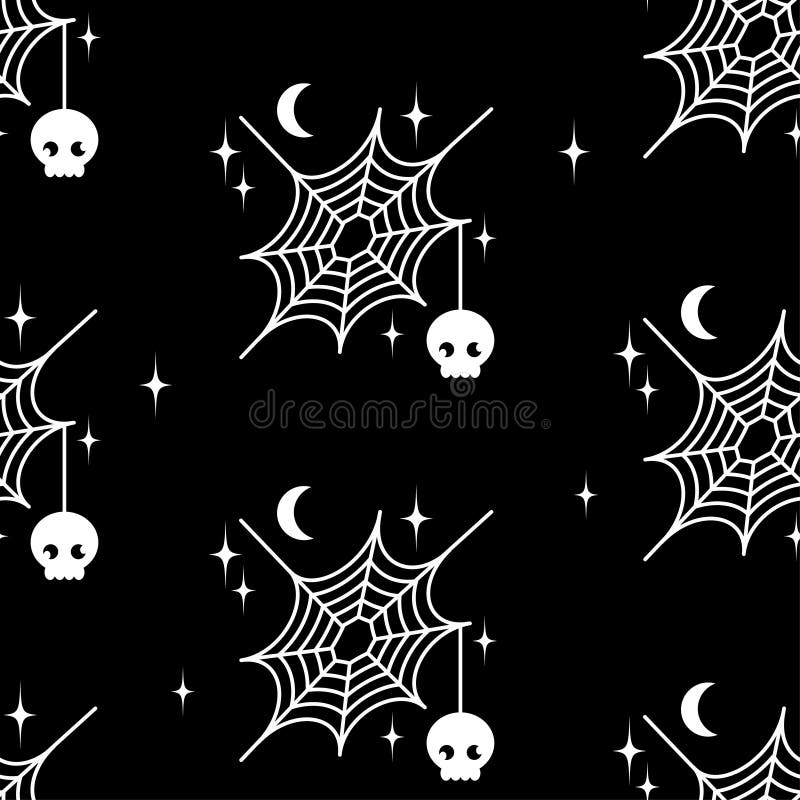 Decorative Spider Web Pattern with Spider and Night Moon, Stars. Decor ...
