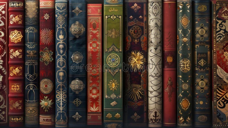 Decorative Spines of Religious Texts from Around the World Stock Image ...
