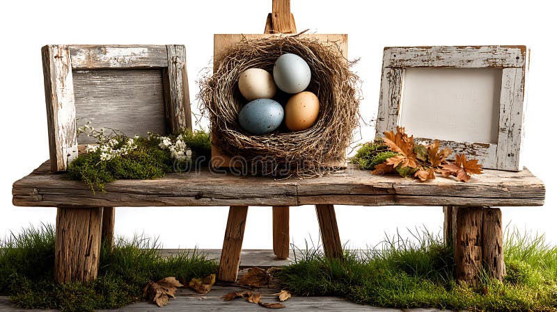 Rustic Spring Easter Arrangement with Bird Nest Eggs Wooden Frames Moss ...