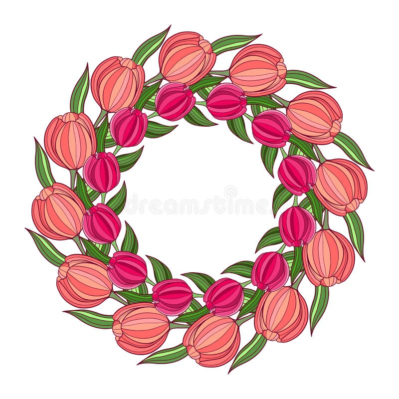Decorative Spring Frame with Wreath of Tulips Stock Vector ...