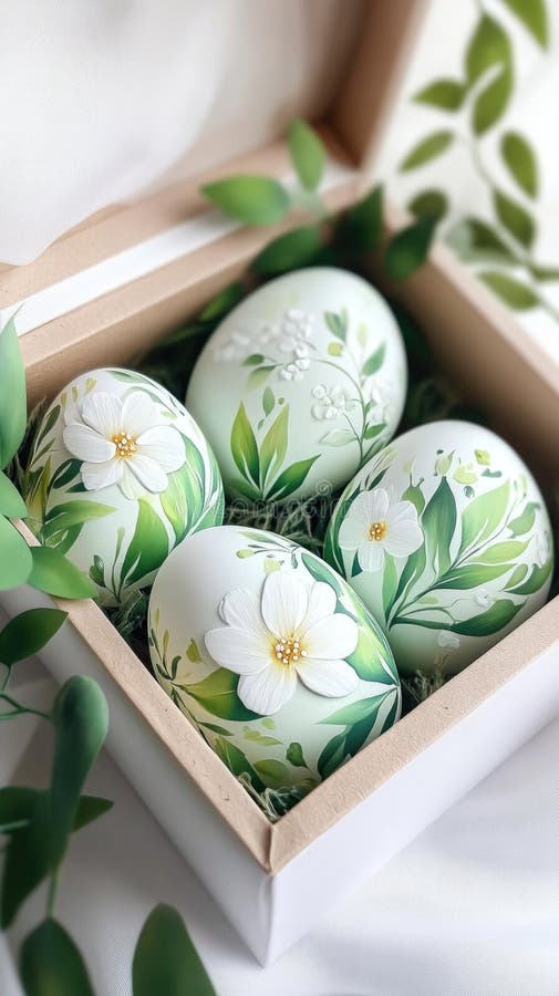 Decorative Spring-themed Egg Box with Floral Painted Design Stock Image ...