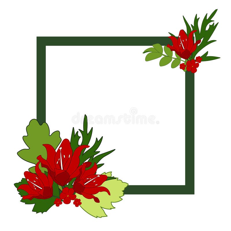 Decorative Square Border with Red Lily and Decorative Leaves. Stock ...