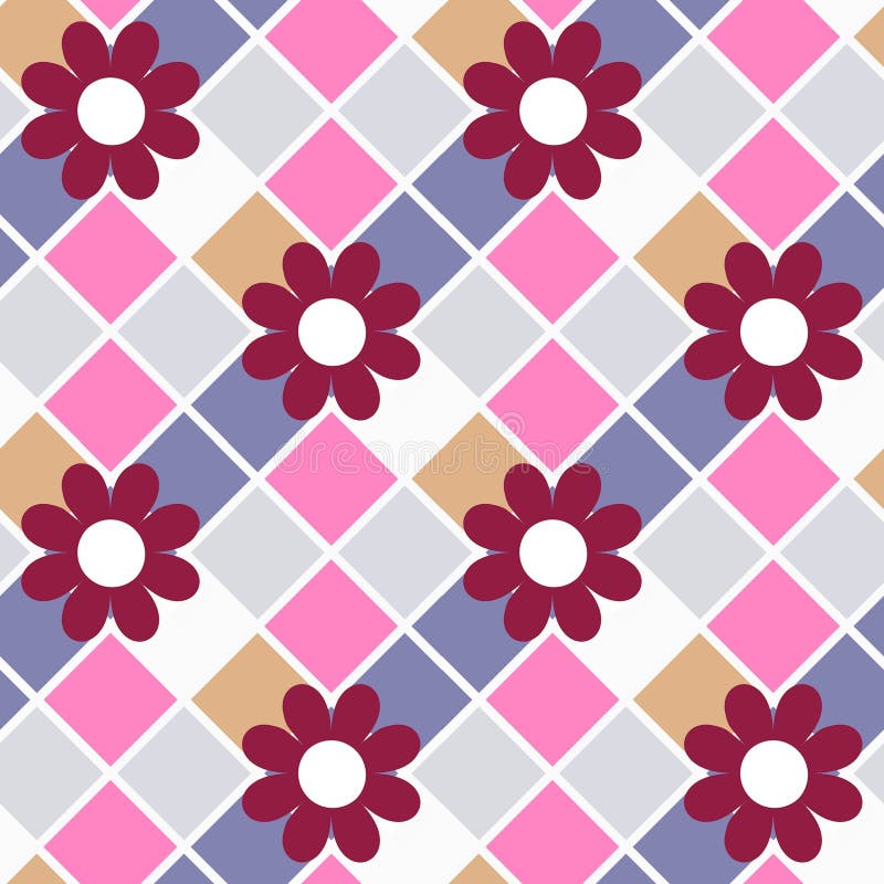 Decorative Squares Pattern As a Seamless Background with Flowers. Stock ...