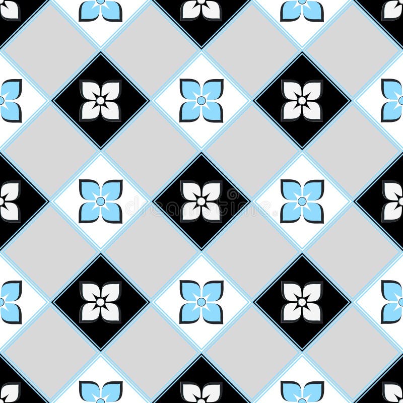 Decorative Squares Pattern As a Seamless Background with Flowers. Stock ...