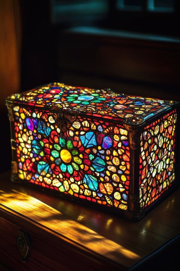 Wooden Table with Stained Glass Box Stock Photo - Image of prop ...