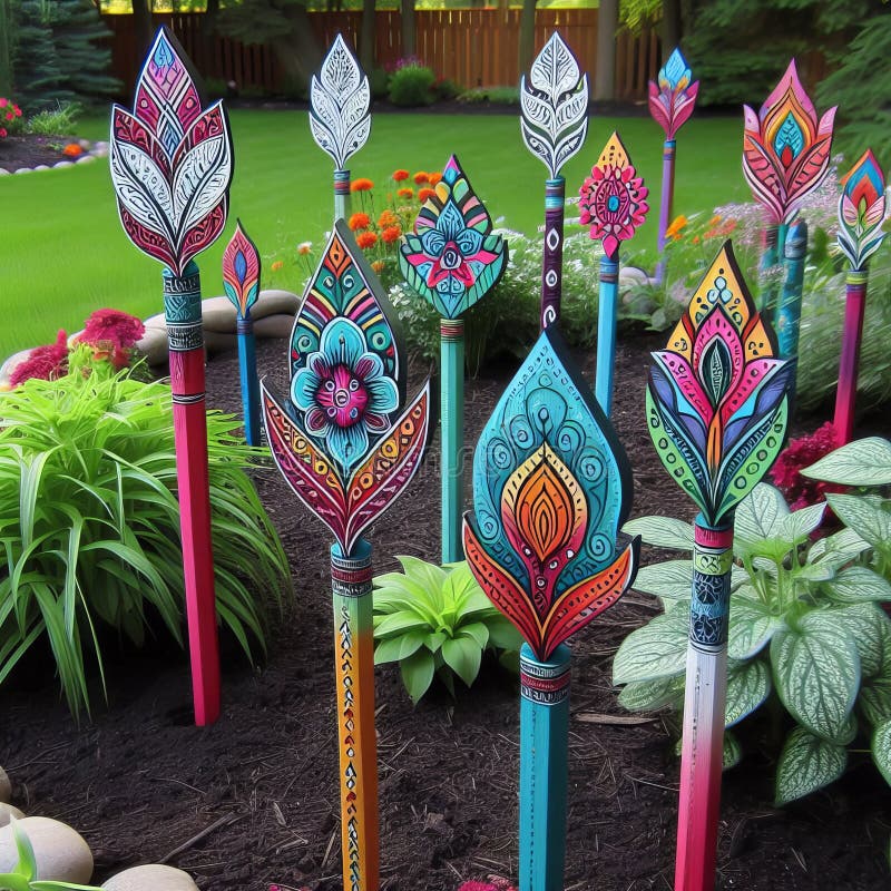Decorative Stakes with Holi Colors and Patterns Inserted into Ga Stock ...