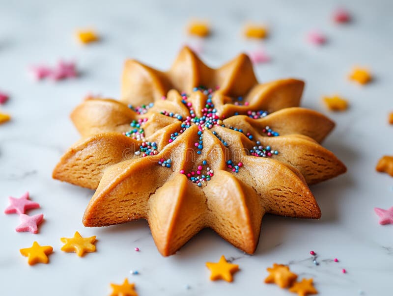 A Decorative Star-shaped Cookie Adorned with Colorful Sprinkles Stock ...