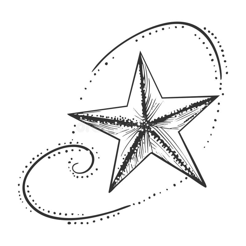 Decorative Star Sketch with Swirling Pattern in Black and White. Stock ...