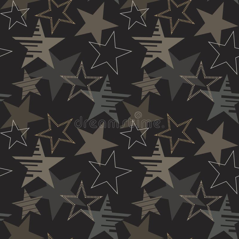 Decorative Stars Scattered on Dark Background Seamless Vector Pattern ...