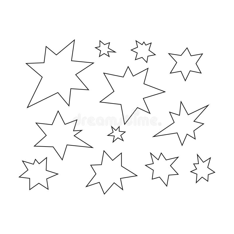 Decorative Stars Set, Vector Outline Illustration on the White ...