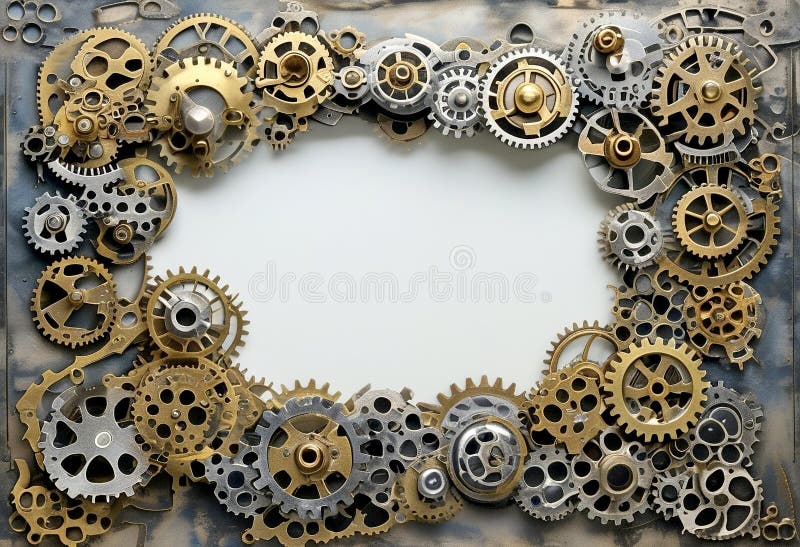 Decorative Steampunk Frame Adorned with Intricate Metallic Gears and ...