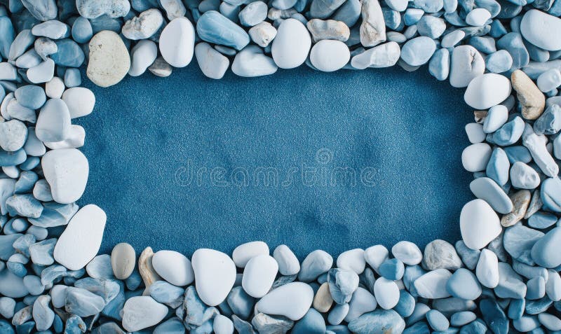 Decorative Stone Border with Blue Sand Background, Smooth Pebbles ...