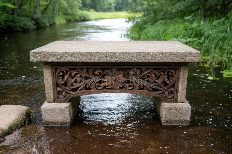 A Decorative Stone Bridge Over a Shallow River. Stock Illustration ...