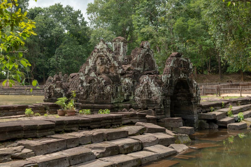 Decorative Stone Chamber and Steps by Pond Stock Photo - Image of ...