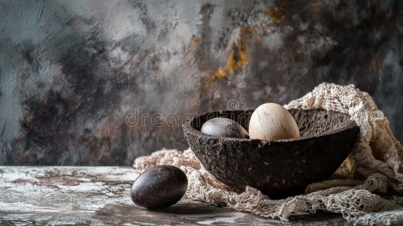 Decorative Stone Eggs in a Rustic Bowl Stock Image - Image of generated ...